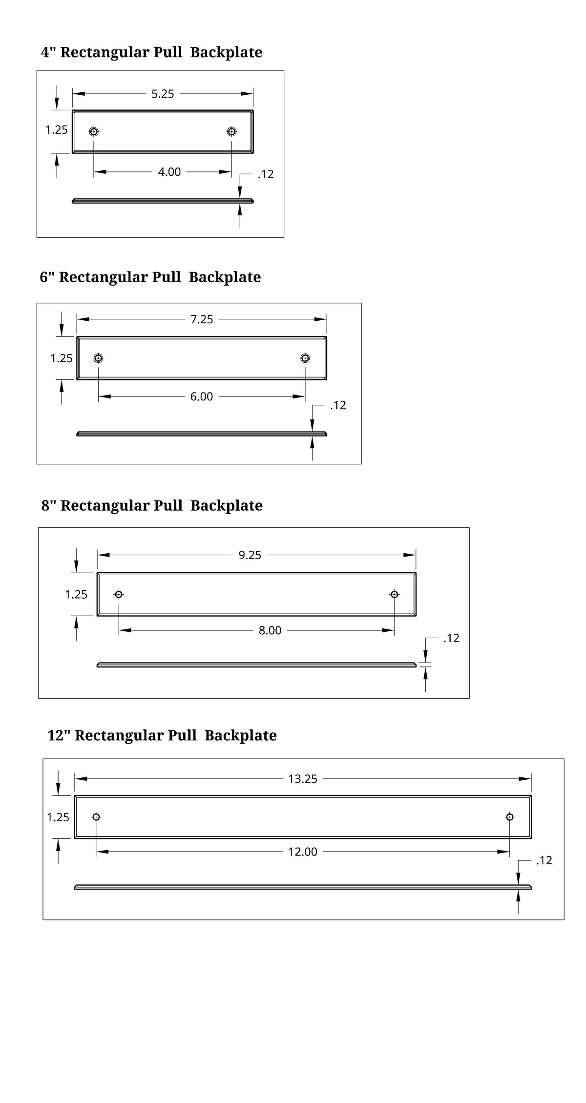 Rectangular Backplate, 1.25" x 13.25" (12" holes on center ...